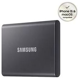 Samsung SSD-Festplatte "T7", grau, 1 TB, Schreibgeschwindigkeitmaximal 1000 MB/s Lesegeschwindigkeitmaximal 1050 MB/s, Festplatten