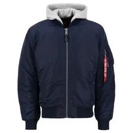 Bomberjacke Alpha Industries "MA-1 Zip Hood Back EMB", Herren, Gr. M, blau (ultra navy), Obermaterial: 100% Nylon, Futter: 100% Nylon, Kapuze: 75% Baumwolle, 25% Polyester, F&uuml;llung: 100% Polyester, Jacken Bomberjacke