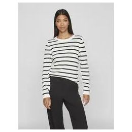 Rundhalspullover Vila "VIDALO O-NECK L/S STRIPE KNIT TOP- NOOS", Damen, Gr. XS, schwarz-wei&szlig; (wei&szlig; alyssum stripes:schwarz), Rippstrick, Obermaterial: 100% Baumwolle, gestreift, regular fit normal, Rundhals, Pullover Rundhalspullover