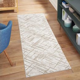 Teppich Carpet City "ANTIK245", beige (creme), B:80cm H:10mm L:300cm, Polyester, Teppiche, Teppich, Kurzflor, 3D-Optik, Klassisch-Modern f&uuml;r Wohnzimmer, Schlafzimmer