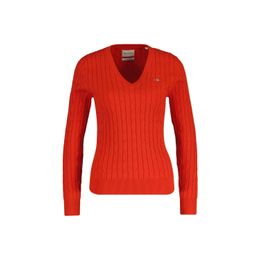 Sweater Gant "Strickpullover STRETCH COTTON CABLE V-NECK", Damen, Gr. XXL, rot, Obermaterial: 88% Baumwolle CO. 10% Polyamid PA. 2% Elasthan EL., Sweatshirts Sweater