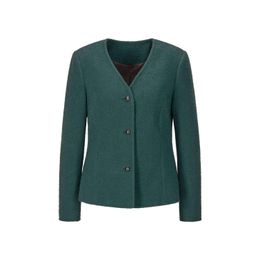 Kurzjacke GOLDNER "Kurzgr&ouml;&szlig;e Langarm Jersey-Blazer, Baumwolle", Damen, Gr. 23, gr&uuml;n (smaragd), Obermaterial: 65% Baumwolle CO. 35% Polyester PES., Modisch, Jacken Kurzjacke, Strukturierte Oberfl&auml;che