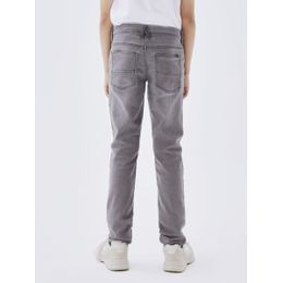 Slim-fit-Jeans name it "NKMTHEO XSLIM SWE JEANS 3113-TH NOOS", M&auml;dchen, Gr. 92, N-Gr, blau (medium grau denim), Denim/Jeans, Obermaterial: 70% Baumwolle, 27% Polyester, 3% Elasthan, unifarben, slim fit lang, Jeans Slim-fit-Jeans