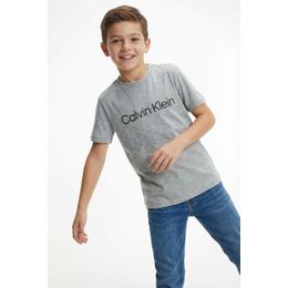 T-Shirt "2PK TEE", Jungen, Gr. 140/146, grau, marine, Jersey, Obermaterial: 95% Baumwolle, 5% Elasthan, Calvin Klein Underwear, normal, Rundhals, abgesteppt, Shirts T-Shirt, mit Logoschriftzug
