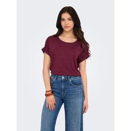 T-Shirt Only "ONLMOSTER &ndash; Kurzarmshirt mit Aufschlag und klassischem Look", Damen, Gr. XS, rot (burgundy), Jersey, Obermaterial: 75% Viskose, 20% Polyester, 5% Elasthan, unifarben, regular fit normal, Rundhals, mit Aufschlag, Shirts T-Shirt, Viskosemischung, regular fit