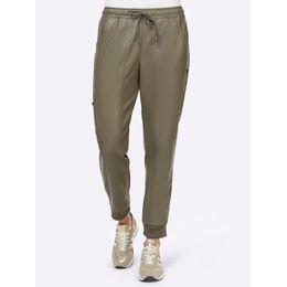Jogger Pants Heine, Damen, Gr. 34, Normalgr&ouml;&szlig;en, gr&uuml;n (khaki), 100% Polyester, unifarben, 7/8-L&auml;nge, Hosen Jogger Pants