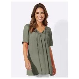 Longbluse Classic Basics, Damen, Gr. 50, gr&uuml;n (khaki), 100% Viskose, unifarben, Rundhals, Blusen Longbluse