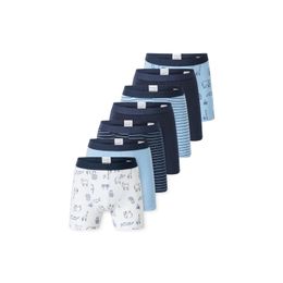 Boxershorts Schiesser "Boxershort 7PACK Boys Single Jersey Slips 7er Pack", Jungen, Gr. 104, bunt (blau, dunkelblau), Obermaterial: 95% Baumwolle CO. 5% Elasthan EL., Unterhosen Boxershorts