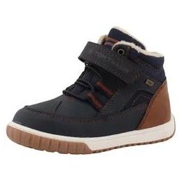Winterboots Tom Tailor, M&auml;dchen, Gr. 25, blau (navy, braun), Lederimitat, Textil, kontrastfarbene Details, unifarben, Schuhe Winterboots, Klettschuh, High-Top-Sneaker, Outdoorschuh mit Kontrastn&auml;hten