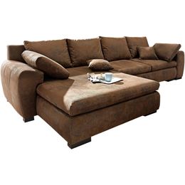 Ecksofa Home Affaire "Cara Mia L-Form, B: 325 cm - OTTO. Verl&auml;ssliche Qualit&auml;t.", braun, B:325cm H:87cm T:183cm, Luxus-Microfaser Vintageoptik (100% Polyester);Microfaser Antiklederoptik (100% Polyester), Sofas, Ecksofa, mit 4 Zierkissen, optional Bettfunktion & Bettkasten