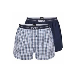 Webboxer BOSS "Web-Boxershorts 2er Pack", Herren, Gr. L, wei&szlig; (wei&szlig;, blau), Obermaterial: 95% Baumwolle CO. 5% Elasthan EL., Unterhosen Webboxer