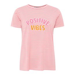 T-Shirt Zwillingsherz "Positive Vibes", Damen, Gr. L, hellrosa, Web, Obermaterial: 95% Viskose, 5% Elasthan, bestickt, geringelt, bequem h&uuml;ftbedeckend, Rundhals, gerader Abschluss, Shirts T-Shirt, gestickter Statement Schriftzug, Rundhals