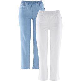 Straight-Jeans bonprix, Damen, Gr. 46, N-Gr, wei&szlig;, hellblau denim, Denim/Jeans, Obermaterial: 82% Baumwolle, 17% Polyester, 1% Elasthan, regular fit, Jeans Straight-Jeans, gerades Bein, mit erh&ouml;htem Gummibund, in Stretch-Qualit&auml;t