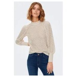 Jacqueline de Yong Spitzenshirt JDY "JDYAVERY L/S LACE TOP JRS NOOS", Damen, Gr. XL, beige (sandshell), Single Jersey, Obermaterial: 100% Polyester, unifarben, regular fit taillenbedeckt, hoch geschlossener Ausschnitt, Puff&auml;rmel lange Manschette, Shirts