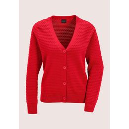 Madeleine Mode Strickjacke MADELEINE "Strickjacke Eleganter Cardigan mit V-Ausschnitt", Damen, Gr. 48, rot, Obermaterial: 100% Baumwolle CO., Modern, Strickjacken Strickjacke, Strukturstrick