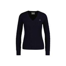 Sweater Gant "Strickpullover STRETCH COTTON CABLE V-NECK", Damen, Gr. XL, blau, Obermaterial: 88% Baumwolle CO. 10% Polyamid PA. 2% Elasthan EL., Sweatshirts Sweater