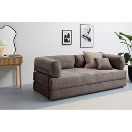 Schlafsofa HOMSY BY ANA JOHNSON "Folda, Dauerschl&auml;fer, Breite 206 cm, Liegefl&auml;che 181x198 cm", taupe, B:206cm H:72cm T:94cm, Sofas, Schlafsofa, mit Bett-/Schlaffunktion, inkl. 1x Zierkissen, Tonnentaschenfederkern