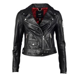 Bikerjacke Maze "Lederjacke Cypress", Damen, Gr. XL, schwarz (schwarz, wei&szlig;), Obermaterial: 100% Lammleder LEL. Futter: 100% Polyester PES., Jacken Bikerjacke