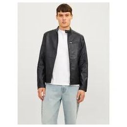 Jack & Jones Lederimitatjacke JACK & JONES "JJEDYLAN PU BIKER JACKET NOOS", Herren, Gr. S, schwarz, Web, Obermaterial: 88% Polyester, 9% Baumwolle, 3% Viskose, unifarben, normal, 1-Knopf-Manschette, Jacken
