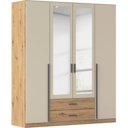 Kleiderschrank Rauch "Schrank Garderobe Ankleide GAMMA Breiten 91/136/181/226/271/315/360 cm", eiche artisan, beige (champagner), griffstangen graumetallic, B:181cm H:210cm T:54cm, Holzwerkstoff, Schr&auml;nke, Kleiderschrank, verschiedene Griff-Varianten, mit Spiegel TOPSELLER MADE IN GERMANY