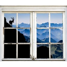 Wandsticker queence "Steinbock", blau, B:40cm H:60cm T:0,1cm, Wandtattoos, Wandsticker, Wandsticker, Wandbild, selbstklebend, 3D, Fenster