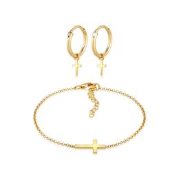 Ohrring und Ketten Set Elli "Schmuckset Kreuz Symbol Armband Ohrstecker Set 925 Silber" Gr. 16, gold, Schmuck_Sets, Damen, Blacklist, Silber 925 (Sterlingsilber), Ohrring und Ketten Set