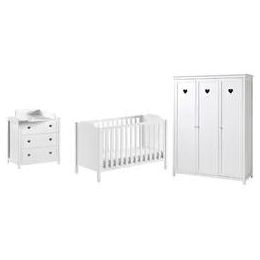 Babyzimmer-Komplettset Vipack "Amori 4-tlg. mit Herz-Ornamenten, MDF/Massiv wei&szlig; lackiert", wei&szlig;, ohne Matratze, B/H: 60cm x 120cm, Schlafzimmerm&ouml;bel-Sets