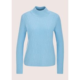 Madeleine Mode Stehkragenpullover MADELEINE "Schurwollpullover Winterpullover mit Stehkragen", Damen, Gr. 48, blau (bleu), Obermaterial: 100% Schurwolle WV., Modern, Pullover Stehkragenpullover, Rippenstrick-Muster