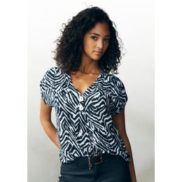 Schlupfbluse Lascana, Damen, Gr. 42, beige (schwarz, creme, bedruckt), Web, Obermaterial: 100% Viskose, figurumspielend h&uuml;ftlang, V-Ausschnitt, Blusen Schlupfbluse, mit Zebraprint und modischen Kn&ouml;pfen, Kurzarmbluse, sommerlich, Topseller
