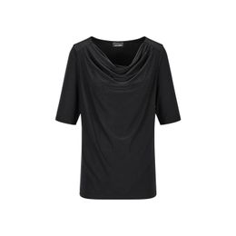 Kurzarmshirt GOLDNER "Jerseyshirt mit Glitzersteinen", Damen, Gr. 54, schwarz, Obermaterial: 95% Polyester PES. 5% Elasthan EL., figurumspielend, Shirts Kurzarmshirt, Ton in Ton Hotfix am Wasserfallausschnitt