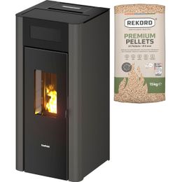 Pelletofen FreePoint "Amaranto 9", grau (schwarz), Kamin&ouml;fen, Pelletofen