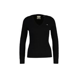 Sweater Gant "Strickpullover STRETCH COTTON CABLE V-NECK", Damen, Gr. XL, schwarz, Obermaterial: 88% Baumwolle CO. 10% Polyamid PA. 2% Elasthan EL., Sweatshirts Sweater