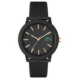 Quarzuhr Lacoste "Lacoste.12.12", schwarz (schwarz, goldfarben), Armbanduhren, Damen, Quarzuhr, Armbanduhr, Herrenuhr, Mineralglas, Silikonarmband