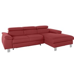 Ecksofa COTTA "Komaris L-Form, B: 244 cm", rot, B:244cm H:72cm T:166cm, Microfaser PRIMABELLE (100% Polyester);Kunstleder SOFTLUX(100%Polyurethan);Feinstruktur (100% Polyester);Kunstleder SOFTLUX/Struktur (100%Polyurethan, 90%Polyester, 10% Polyacryl), Sofas, Ecksofa, mit Kopfteilverstellung, optional Bettfunktion, Bettkasten & Licht