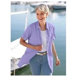 Longbluse Classic Basics, Damen, Gr. 42, lila (lavendel), 100% Polyester, unifarben, V-Ausschnitt, Blusen Longbluse