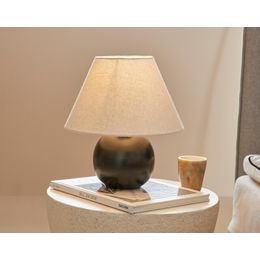 Schreibtischlampe "Amara, Tischlampe mit Schnurschalter exkl 1x E27 max 40W, Stoffschirm", schwarz (schwarz matt), 1, &Oslash; 25cm H: 29cm, 1 Stk., LeGer Home by Lena Gercke, Leuchten, Keramik Fu&szlig;, Schirm beige Kegelform, H&ouml;he 29cm &Oslash; 25cm Nachttischlampe, Schreibtischlampe