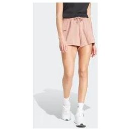 Shorts Adidas SPORTSWEAR "ESSENTIALS SMALL LOGO FRENCH TERRY", Damen, Gr. XL, N-Gr, rosa (warm clay, wei&szlig;, normal, gr.), Obermaterial: 70% Baumwolle, 30% Polyester, Hosen Shorts, lockere Passform, mit Kordelverschluss, aus weichem French Terry