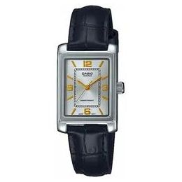 Quarzuhr, schwarz (schwarz, silberfarben), Casio TIMELESS COLLECTION, Armbanduhren, Damen, Quarzuhr, Armbanduhr, Damenuhr, analog, Lederarmband
