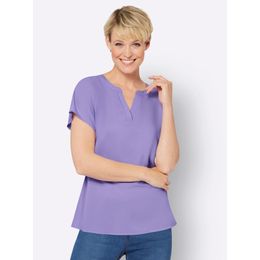 Schlupfbluse Classic Basics, Damen, Gr. 44, lila (lavendel), 100% Polyester, unifarben, Rundhals, Blusen Schlupfbluse