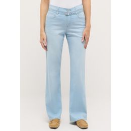 5-Pocket-Jeans Angels "Liz City", Damen, Gr. 40, L&auml;nge 30, bleached blau used, Denim/Jeans, Obermaterial: 89% Baumwolle, 8% Polyester, 3% Elasthan, relaxed fit lang, Jeans 5-Pocket-Jeans, mit G&uuml;rtel, Relaxed Fit