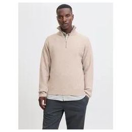 Jack & Jones Troyer JACK & JONES "JJESOHO OLLIE KNIT HALF ZIP SN", Herren, Gr. L, atmosphere, Strick, Obermaterial: 51% Polyester, 41% Polyacryl, 5% Wolle, 3% Elasthan, unifarben, relaxed fit normal, hoch geschlossener Ausschnitt, Rippb&uuml;ndchen, Pullover Troyer, Materialmix, relaxed fit