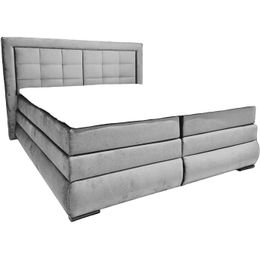Boxspringbett OTTO HOME "MIVVA in der Breite 180cm, inkl. Bettkasten & Topper", hellgrau, B:204cm L:215cm, Holz teilmassiv, Holzwerkstoff, Spanplatte, Komplettbetten, Boxspringbett, in H3, H4 oder Hmix H3/H4, wahlweise mit oder ohne LED-Leuchten