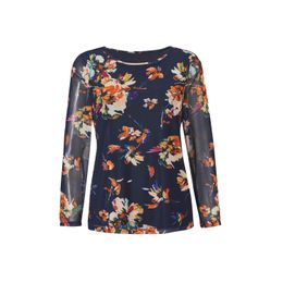 Print-Shirt GOLDNER "Mesh-Shirt", Damen, Gr. 40, blau (marine, gemustert), Obermaterial: 92% Polyester PES. 8% Elasthan EL., normales B&uuml;ndchen, Shirts Print-Shirt, Floraler Druck