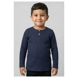 Langarmshirt name it "NMMKAB LS TOP NOOS", Jungen, Gr. 104, blau (schwarz sapphir), Feinripp, Obermaterial: 57% Baumwolle, 38% Modal, 5% Elasthan, unifarben, normal normal, Rundhals, abgesteppte Kante, Shirts Langarmshirt, Im Henley-Stil - mit kurzer Knopfleise, normal geschnitten