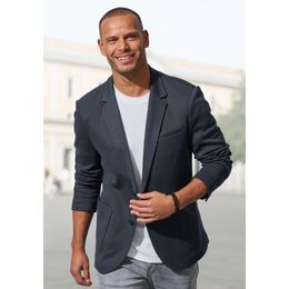 Sakko John Devin "aus elastischer Pikee-Qualit&auml;t", Herren, Gr. XXL (60/62), navy, Piqu&eacute;, Obermaterial: 65% Baumwolle, 35% Polyester. Futter: 100% Polyester, unifarben, regular fit normal, &Auml;rmel mit &Auml;rmelschlitz mit Kn&ouml;pfen, Sakkos Sakko, l&auml;ssiges Stretchsakko mit dezentem Muster
