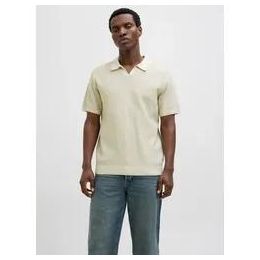 Jack & Jones Rundhalspullover JACK & JONES "JPRCCEASTON KNIT SPLIT NECK SS SN", Herren, Gr. S, grau (wei&szlig;cap gray), Strick, Obermaterial: 100% Baumwolle, unifarben, regular fit h&uuml;ftbedeckend, V-Ausschnitt, Pullover Rundhalspullover
