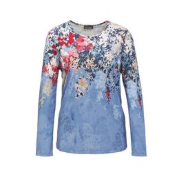 Print-Shirt GOLDNER "Kurzgr&ouml;&szlig;e Druckshirt in einzigartigem Look", Damen, Gr. 19, rot (rot, rauchblau, gemustert), Obermaterial: 95% Viskose CV. 5% Elasthan EL., normal, Sonstiges, Shirts Print-Shirt, Ohne