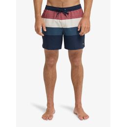 Badeshorts Quiksilver "STRETCH SCALLOP VOLLEY 16", Herren, Gr. S (48), N-Gr, schwarz navy ti, Web, Elasthan, Polyester, Colorblocking, gestreift, Badehosen Badeshorts, bequeme Passform, schnell trocknendes Material, PFC FREE Technologie