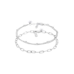 Armketten Set Elli Premium "Armband Glieder Layer Kugel (2 tlg) 925 Silber vergoldet" Gr. 160, silber, Armb&auml;nder, Damen, Silber 925 (Sterlingsilber), Armketten Set