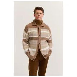 Cardigan Bugatti "Regular Fit", Herren, Gr. XXL, beige (20, beige), Strick, 47% Polyacryl, 21% Polyamid, 16% Alpaka, 16% Wolle, gestreift, regular fit, Rippb&uuml;ndchen, Strickjacken, gestreift mit Knopfleiste & Kragen